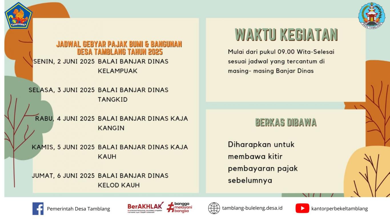 JADWAL GEBYAR PAJAK BUMI DAN BANGUNAN DESA TAMBLANG TAHUN 2025 ...